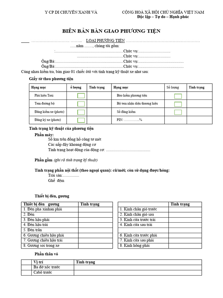 GSM - VHTX22.03 - Bien Ban Ban Giao Phuong Tien | PDF