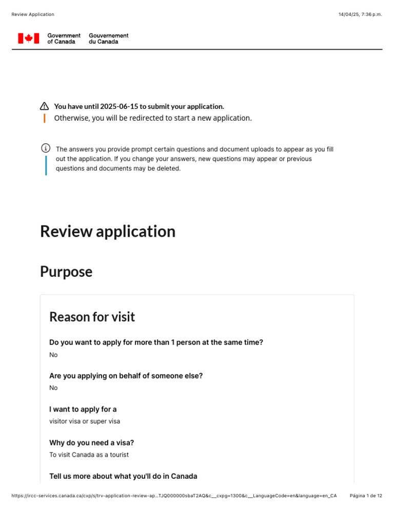 Applicacion para Canada Visa | PDF | Passport | Travel Visa