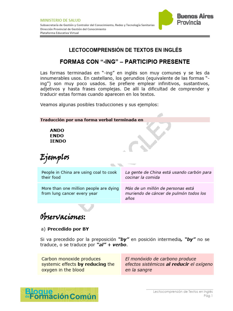 Formas "-ing" en Inglés: Guía de Traducción | PDF | Lingüística