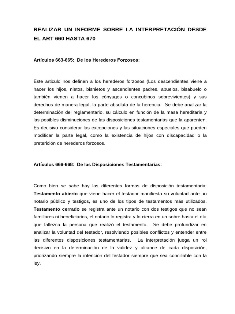 Realizar Un Informe Sobre La Interpretación Desde El Art 660 Hasta 670-Ashly | PDF