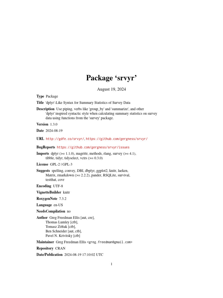 Srvyr R Package Documentation | PDF | Sampling (Statistics) | Variance