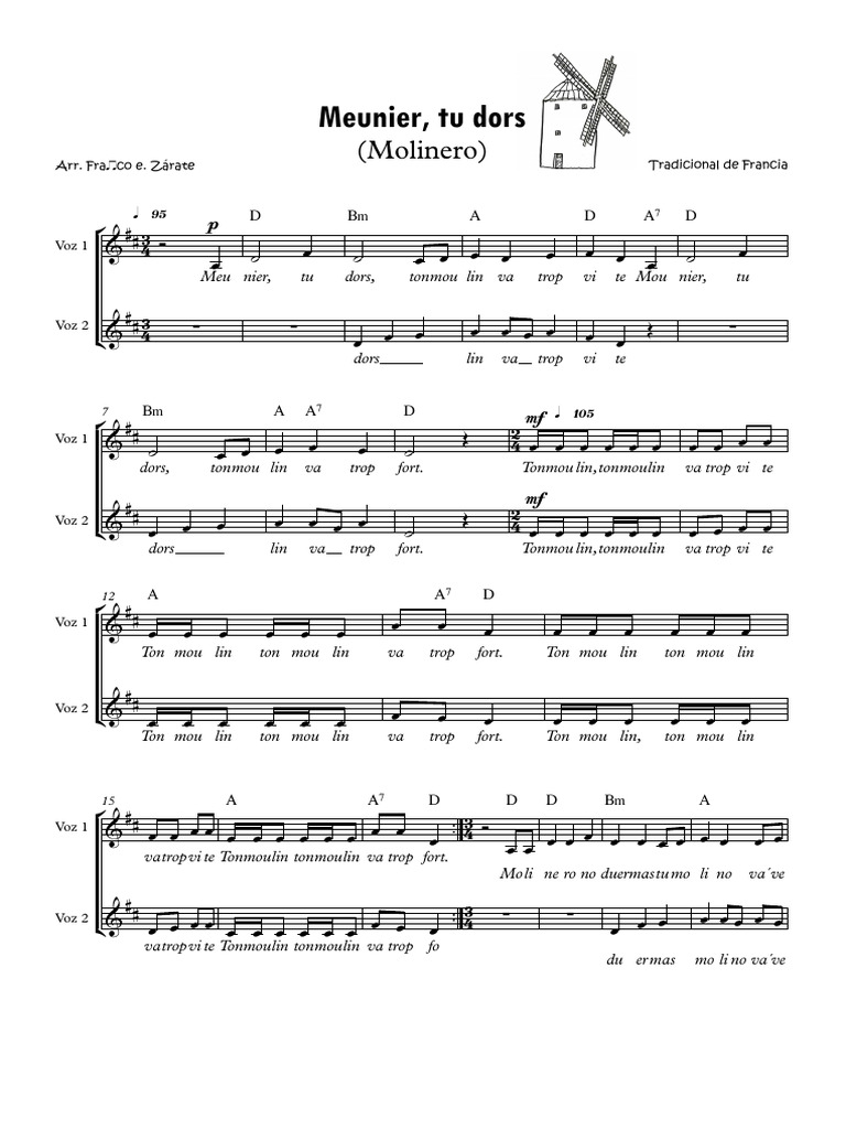 Mounier, Tu Dors - Molinero - Partitura Completa | PDF