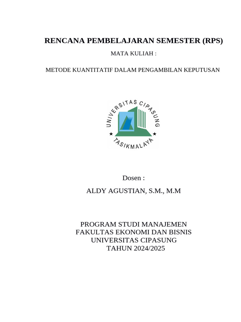 RPS Metode Kuantitatif Dalam Pengambilan Keputusan UNCIP | PDF