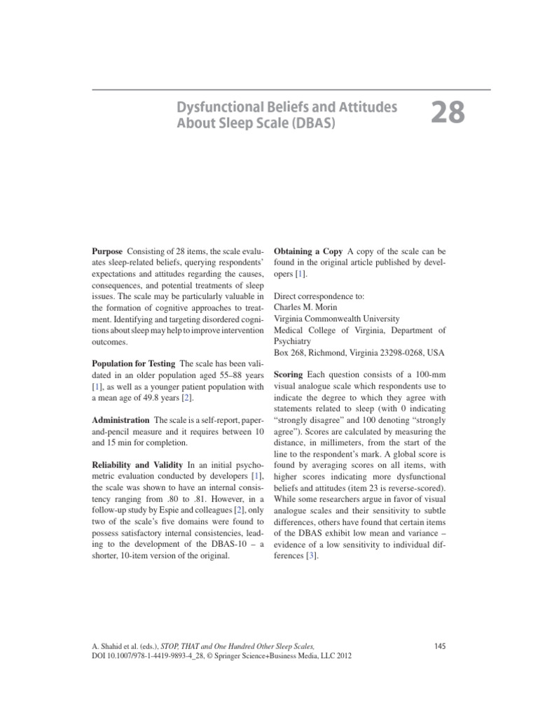 Dysfunctional Beliefs and Attitudes About Sleep Scale (DBAS) | PDF ...