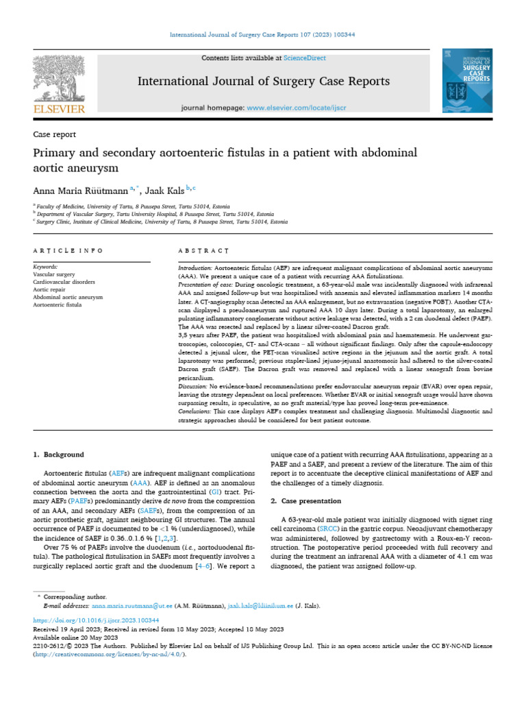 Aortoenteric Fistulas in AAA Case Study | PDF | Angiology | Clinical ...