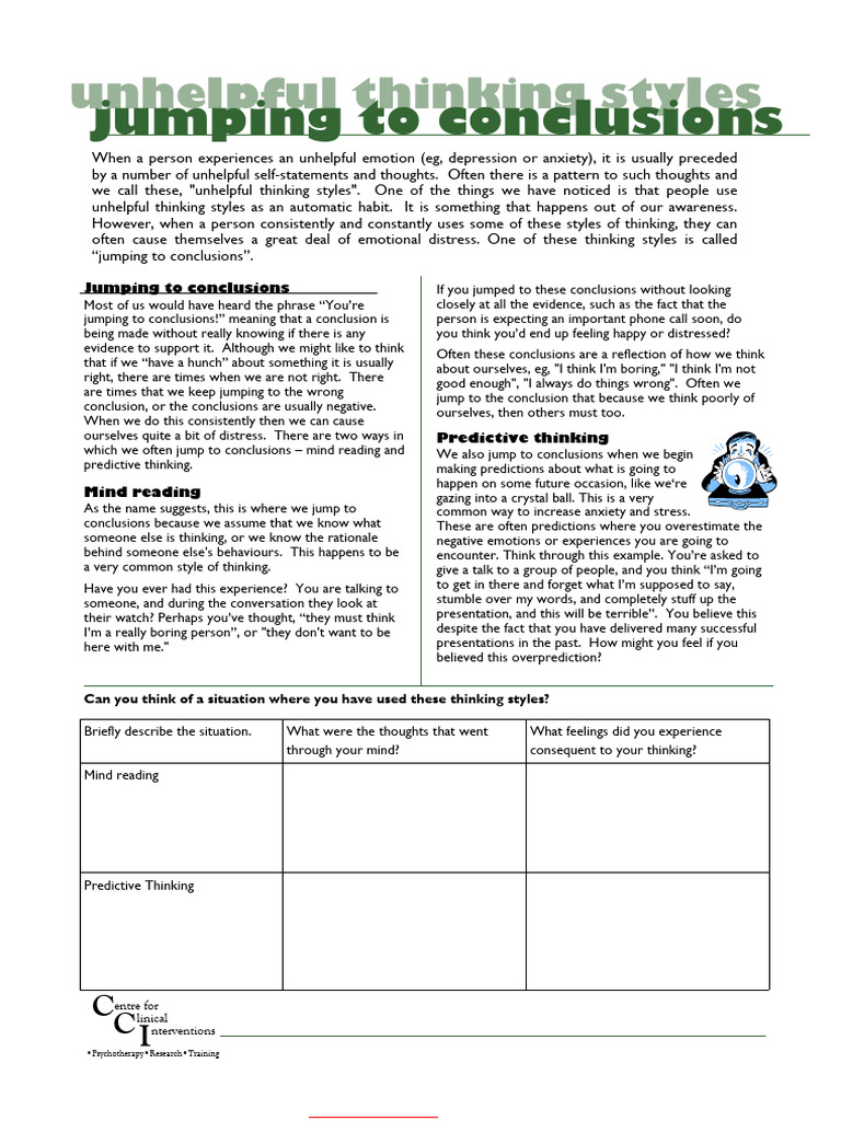 Unhelpful Thinking Styles - 02 - Jumping To Conclusions | PDF | Thought ...