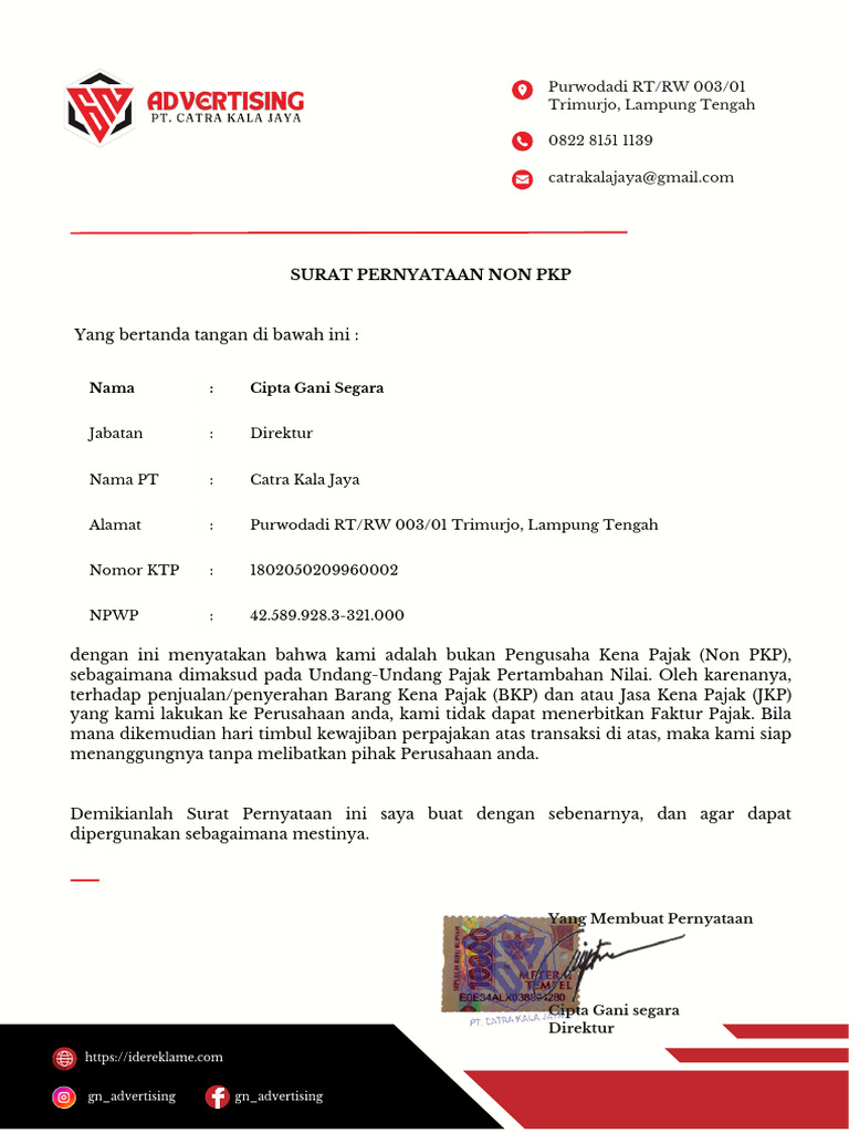Surat Pernyataan NON PKP | PDF