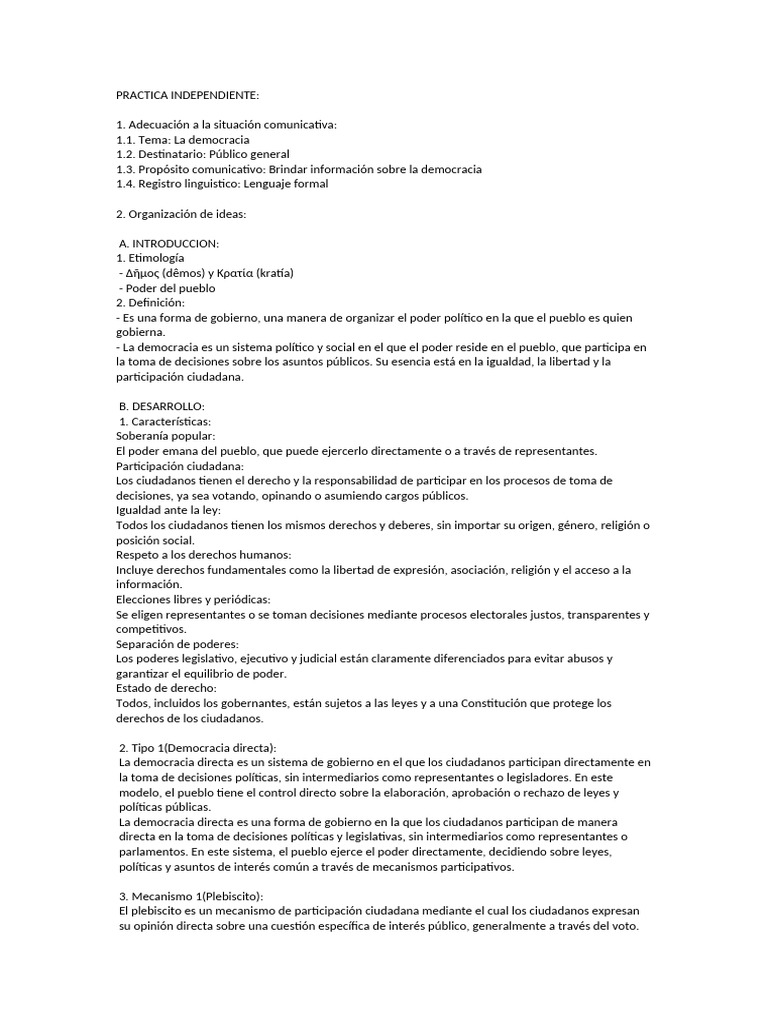 PRACTICA INDEPENDIENTE | PDF | Ejecutivo (gobierno) | Democracia