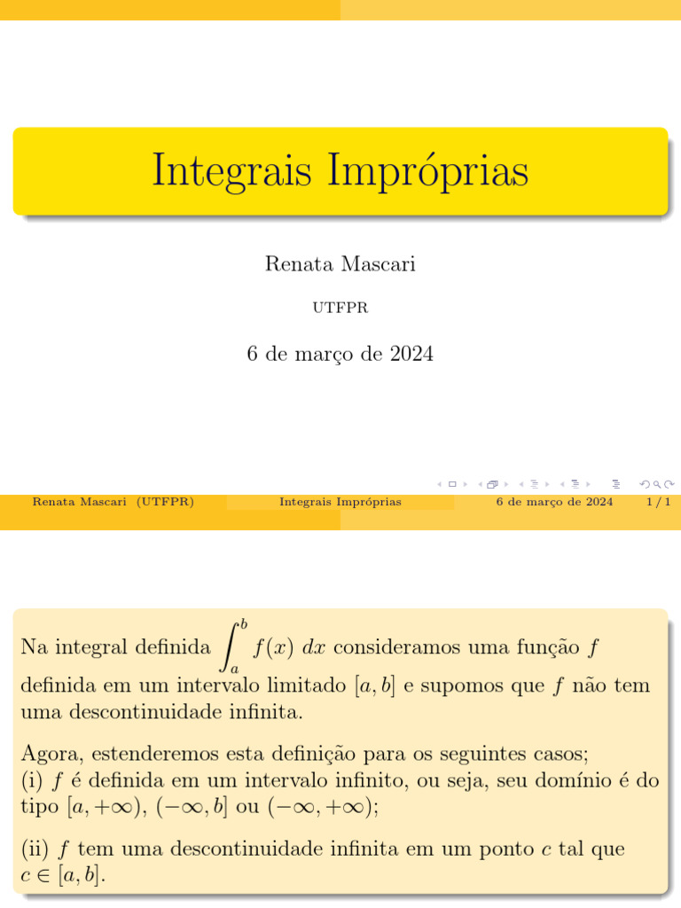 Integrais Impróprias: Definições e Exemplos | PDF | Integrante ...