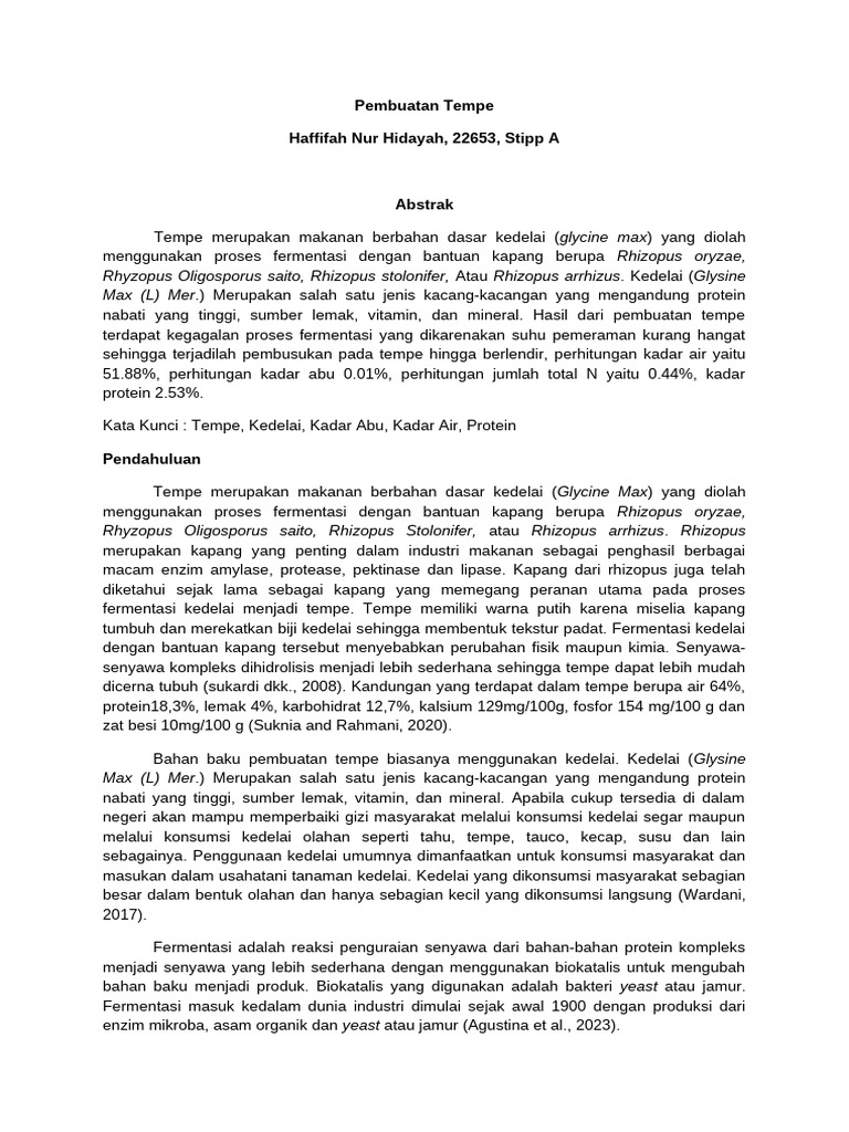 Proses Fermentasi dan Kualitas Tempe | PDF