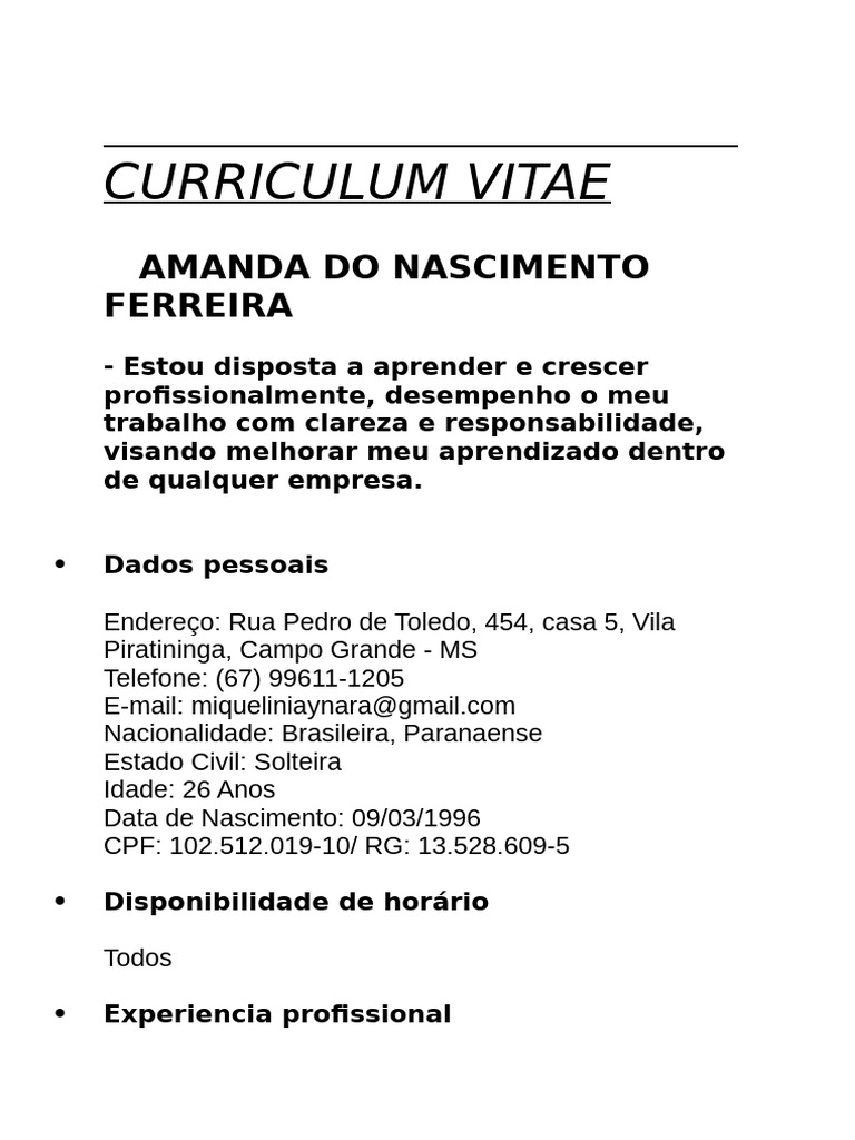 Currículo de Amanda Ferreira | PDF