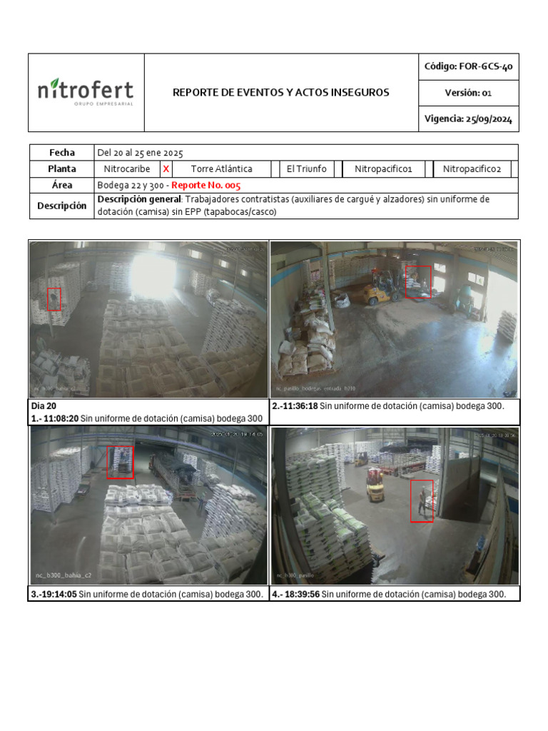 FOR-GCS-40 FORMATO REPORTE DE EVENTOS Y ACTOS INSEGUROS V1 - DEL_20_AL_25_ENE_2025 (1) | PDF