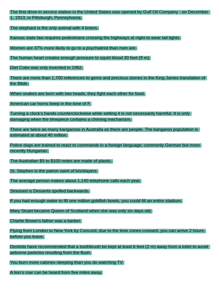Fun Facts and Trivia Insights | PDF
