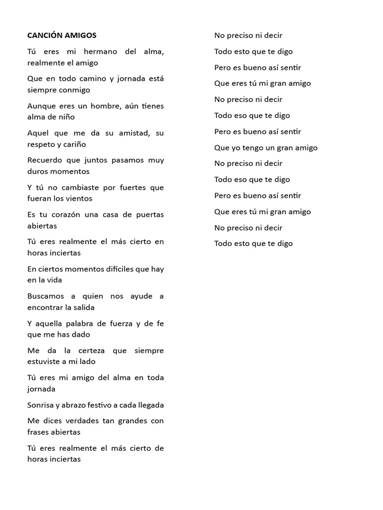 La Canción de la Amistad Verdadera | PDF