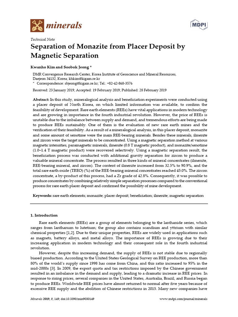 Separation of Monazite From Placer Deposit by Magn | PDF | Minerals ...