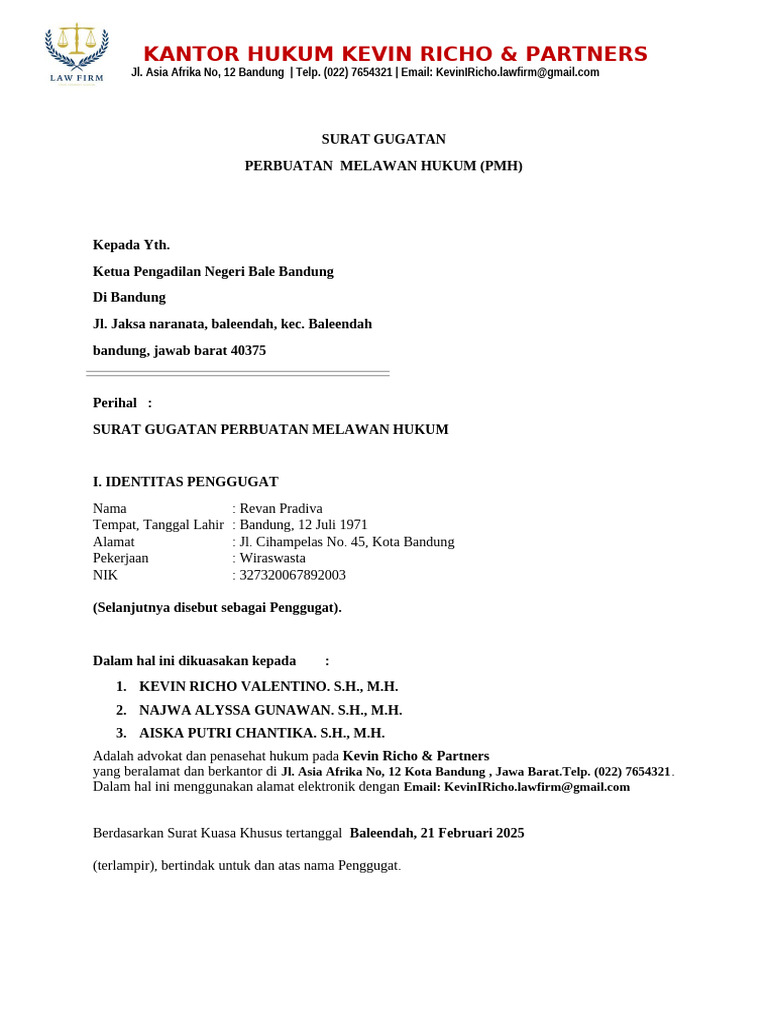 Surat Gugatan Kel 2 PMH | PDF