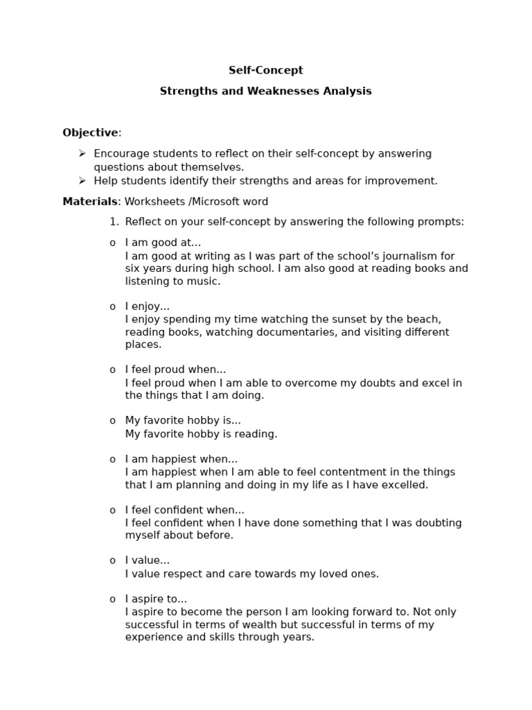 Self Concept Activity in FUNDA | PDF | Procrastination | Professional ...