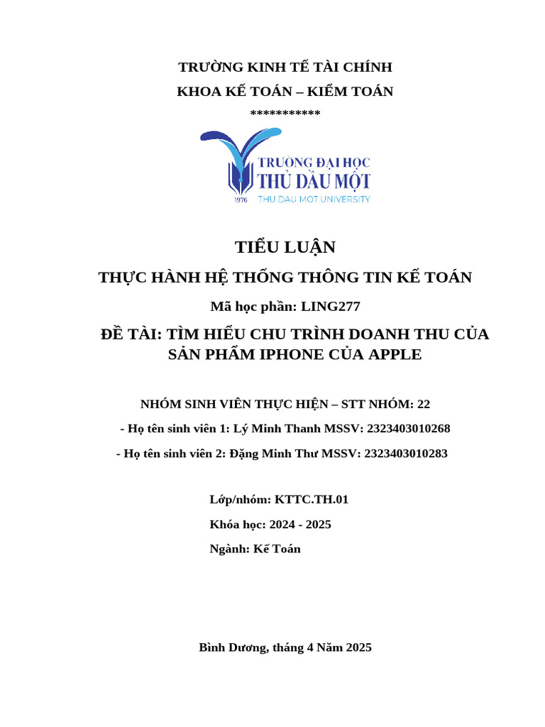 Tiểu luận TH HTTTKT | PDF
