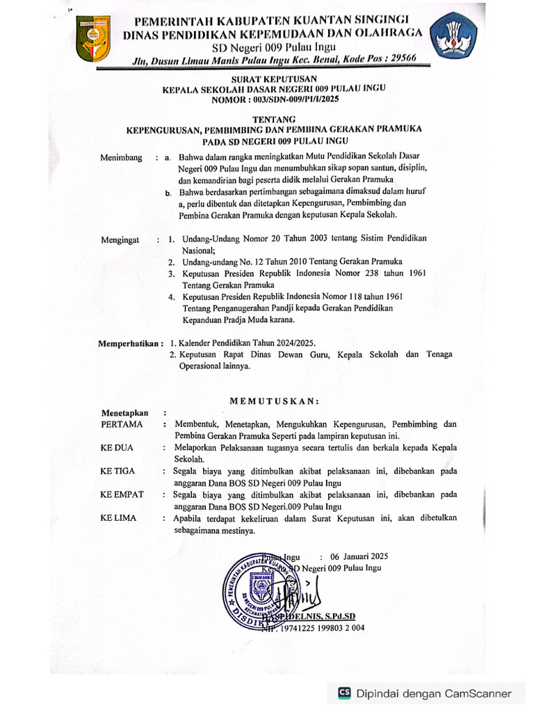 SK Pengurus Gudep SDN 09 Pulau Ingu | PDF