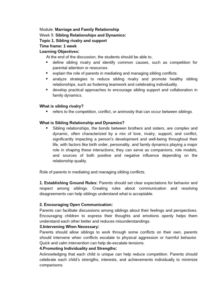 Sibling Rivalry: Strategies for Support | PDF | Sibling | Conflict ...