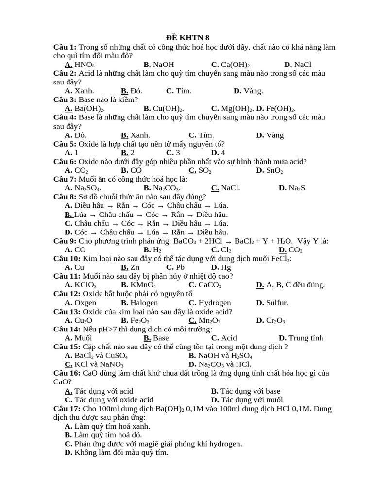 Đề Khtn 8 50 Câu Tn | PDF
