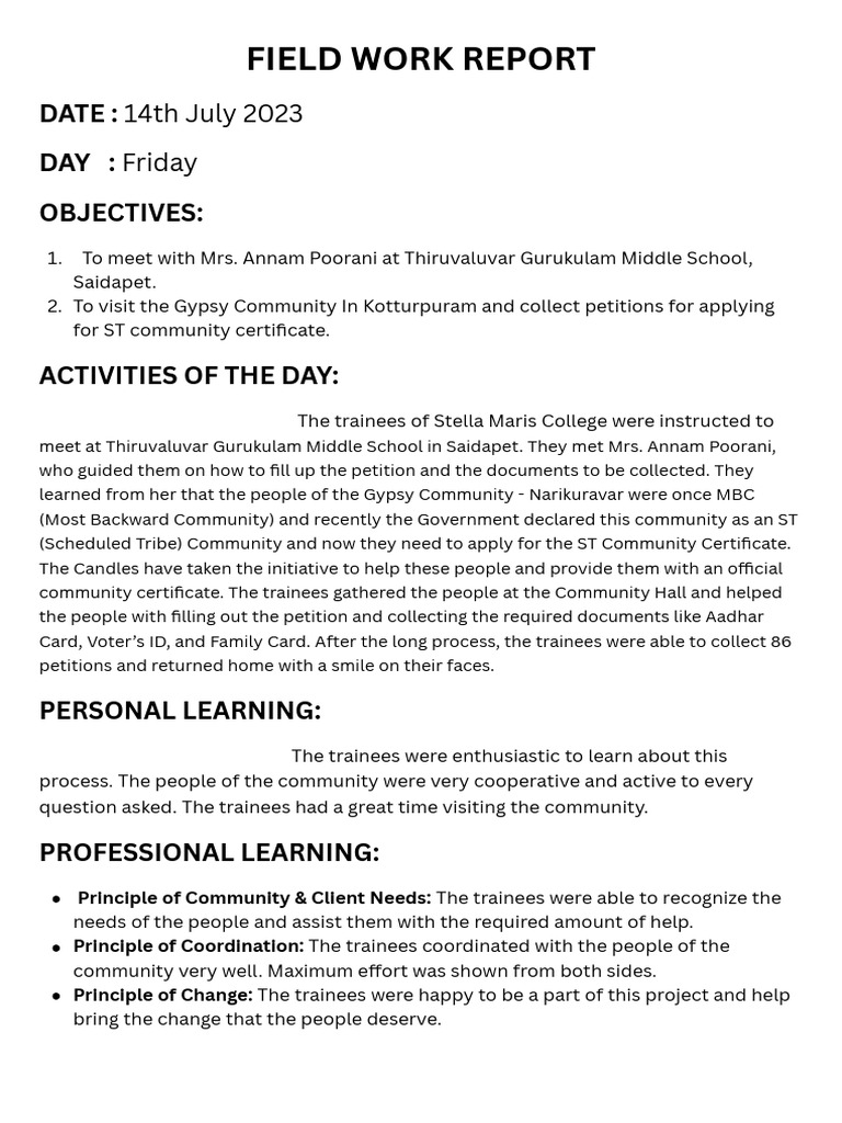 Field Work Report - 20250419 - 070540 - 0000 | PDF