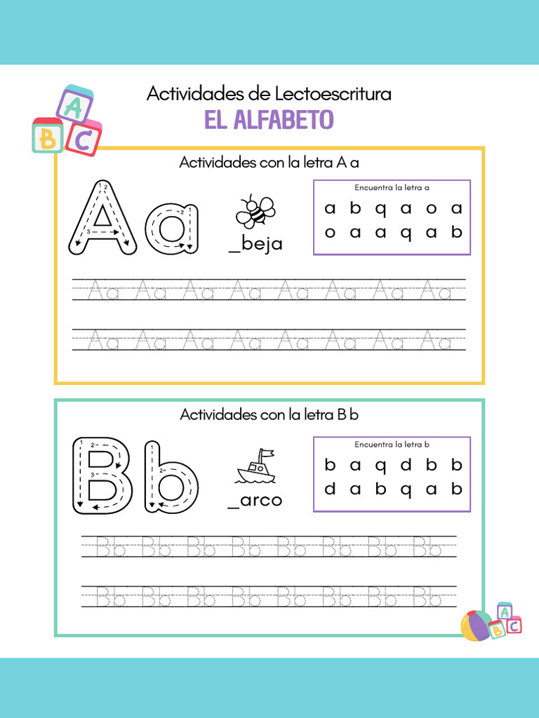 Actividades Con El Abecedario Trazar y Encontrar Letras Colorido | PDF ...