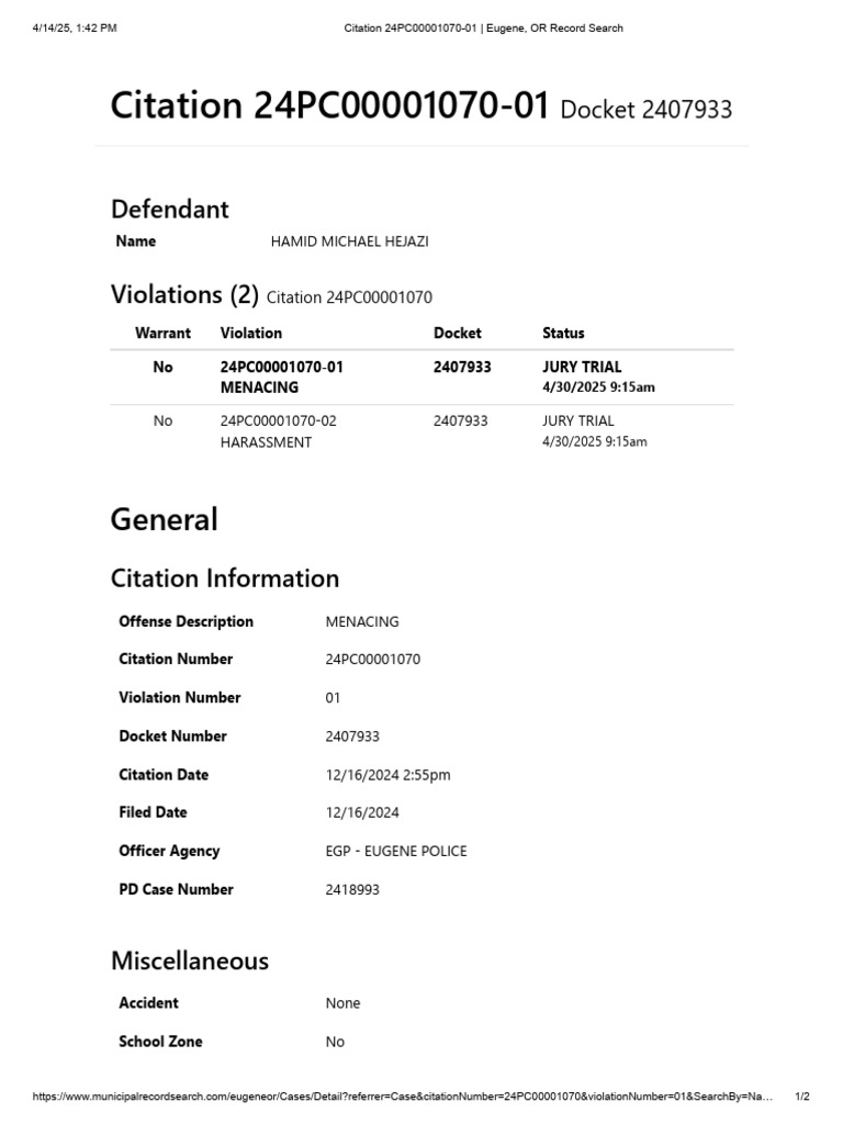 Citation 24PC00001070 01 - Eugene OR Record Search | PDF | Common Law ...