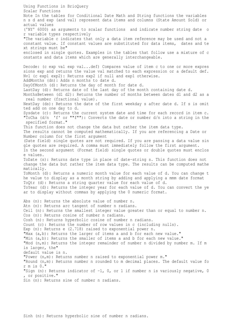 BRIO Computed Functions & Variables | PDF | Standard Deviation | Variance