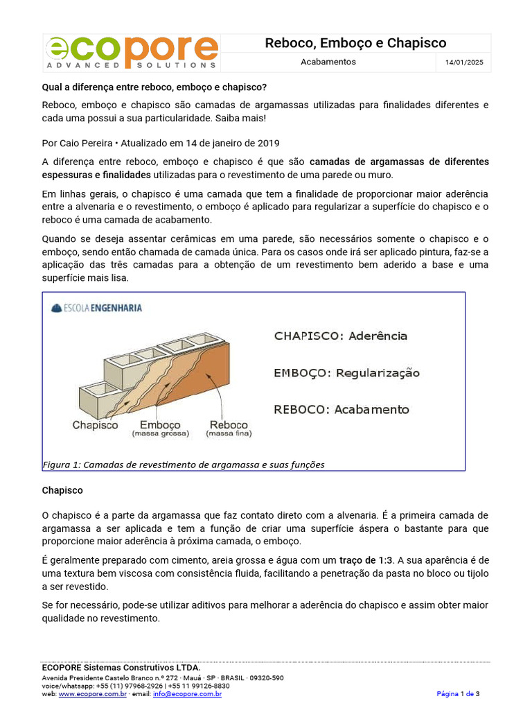 Diferenças entre Reboco, Emboço e Chapisco | PDF | Argamassa (alvenaria ...