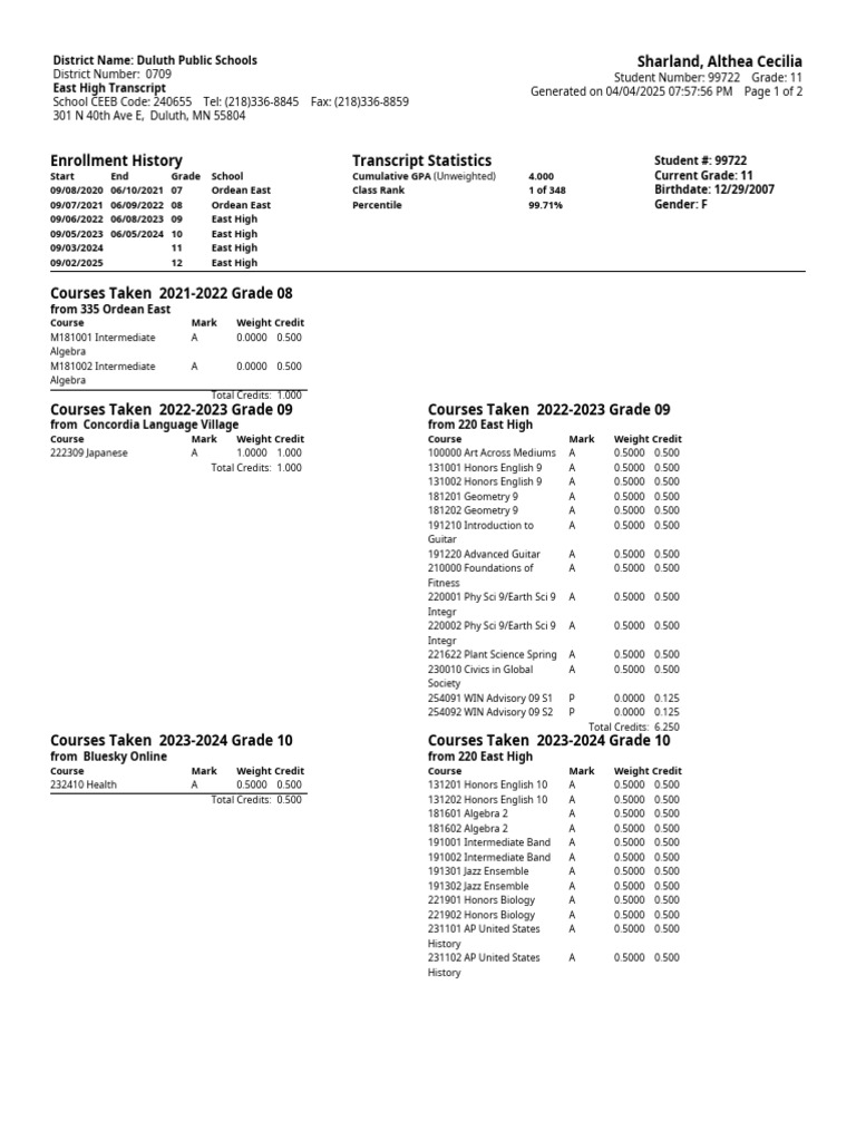 Transcript Unofficial | PDF | Mathematics