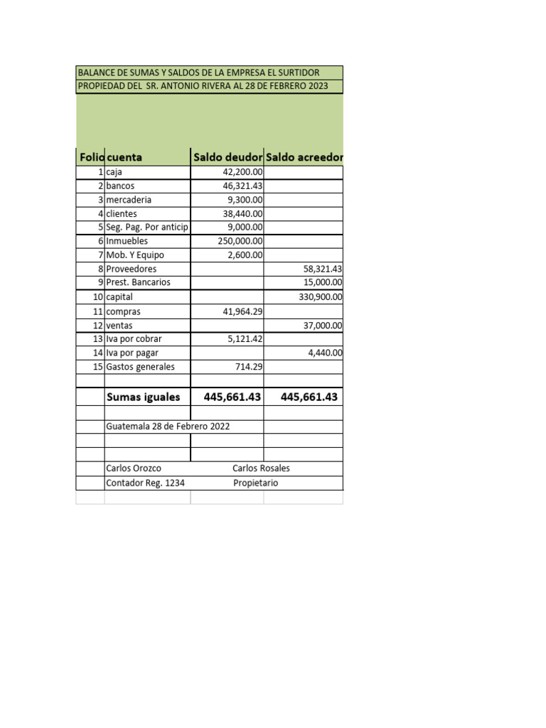 Sol. Balance de Saldos Ejem. El Surtidor | PDF