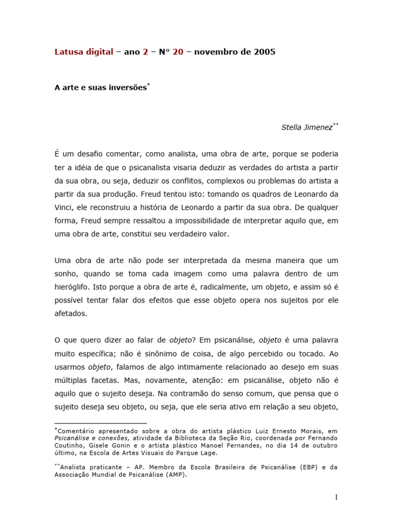 LATUSA - A Arte e Suas Inversões | PDF | Beleza | Jacques Lacan