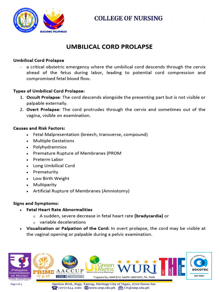 LM15 Umbilical Cord Prolapse Handout | PDF | Childbirth | Fetus
