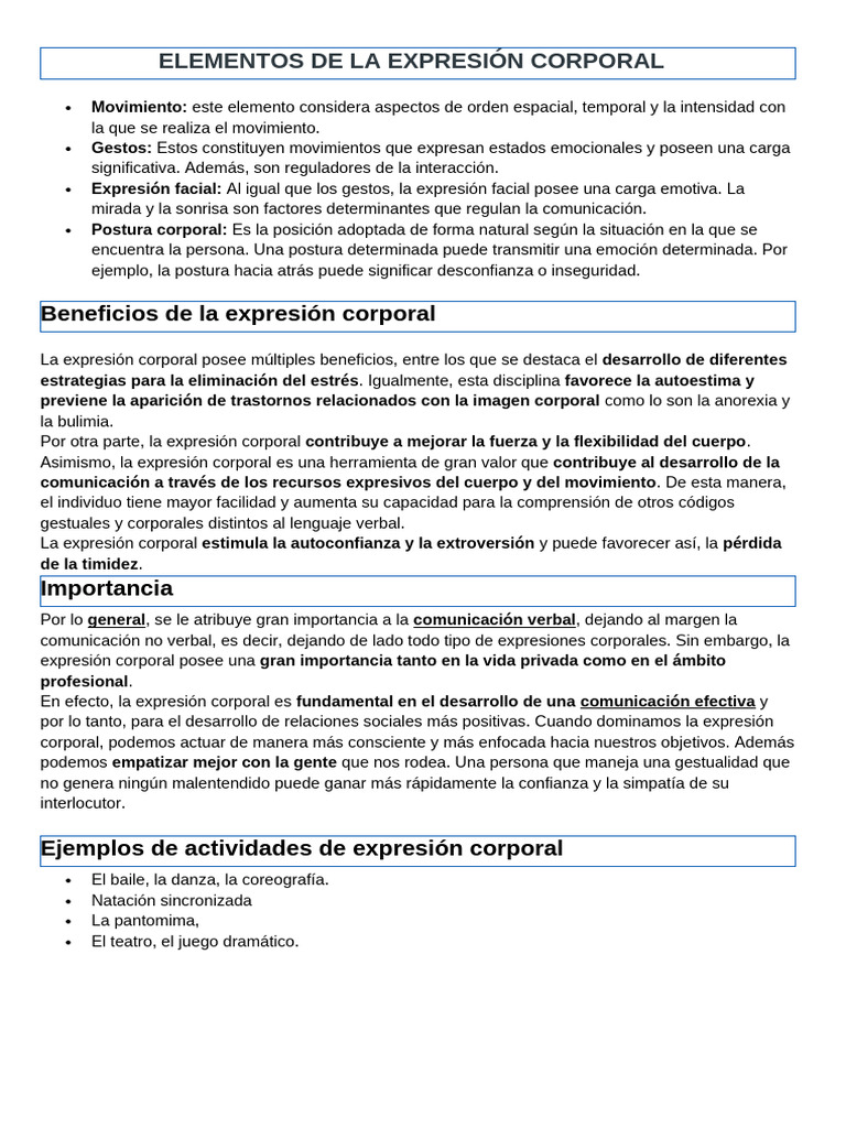 Elementos de La Expresión Corporal | PDF | Comunicación | Comunicación ...