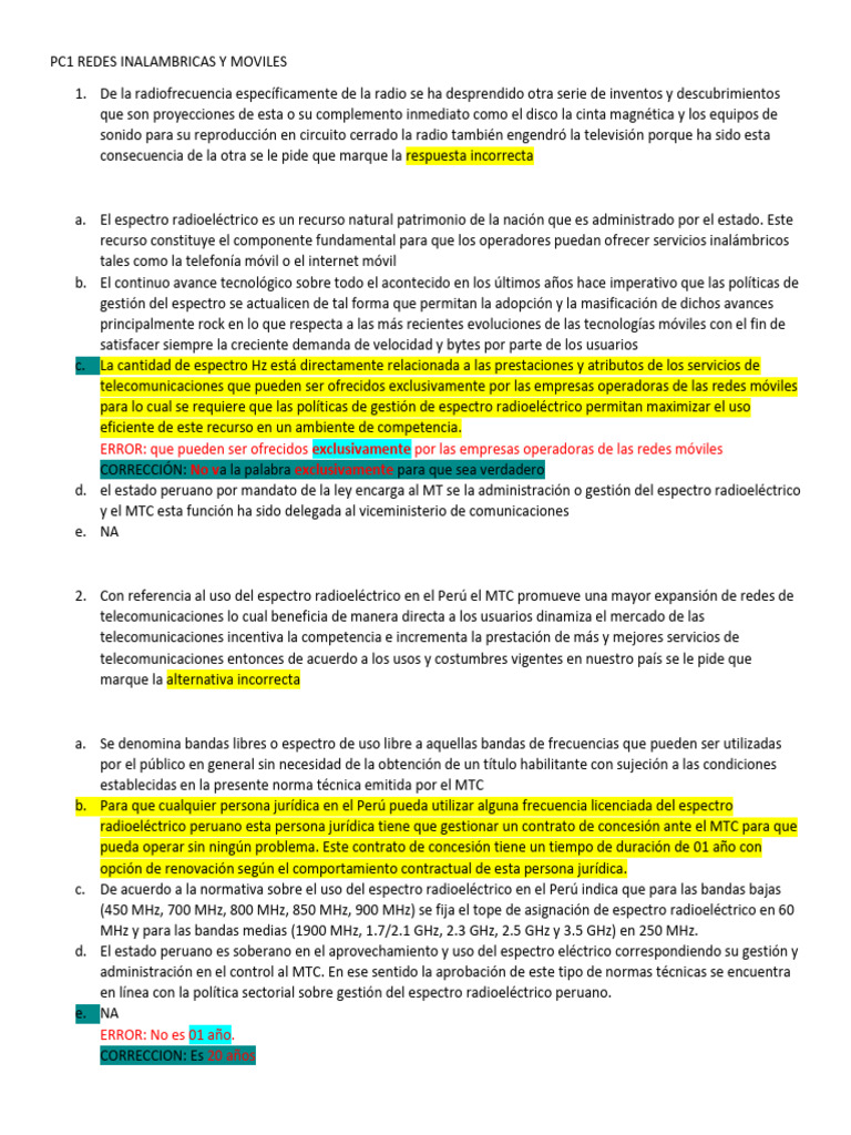PC1 Redes Inalambricas y Moviles | PDF | Radio | Telecomunicaciones