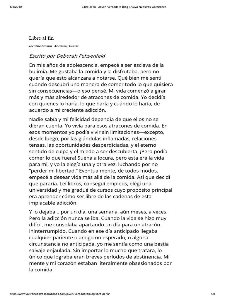 Libre Al Fin - Joven Verdadera Blog - Aviva Nuestros Corazones | PDF ...