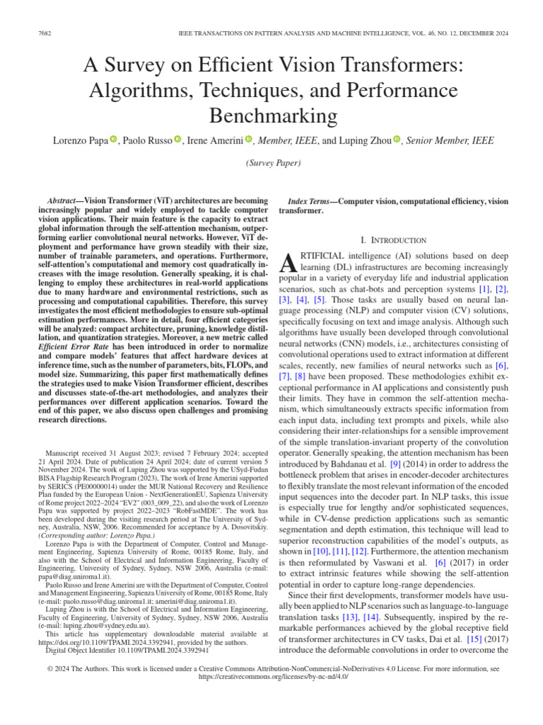 A Survey On Efficient Vision Transformers Algorithms Techniques and Performance Benchmarking ...