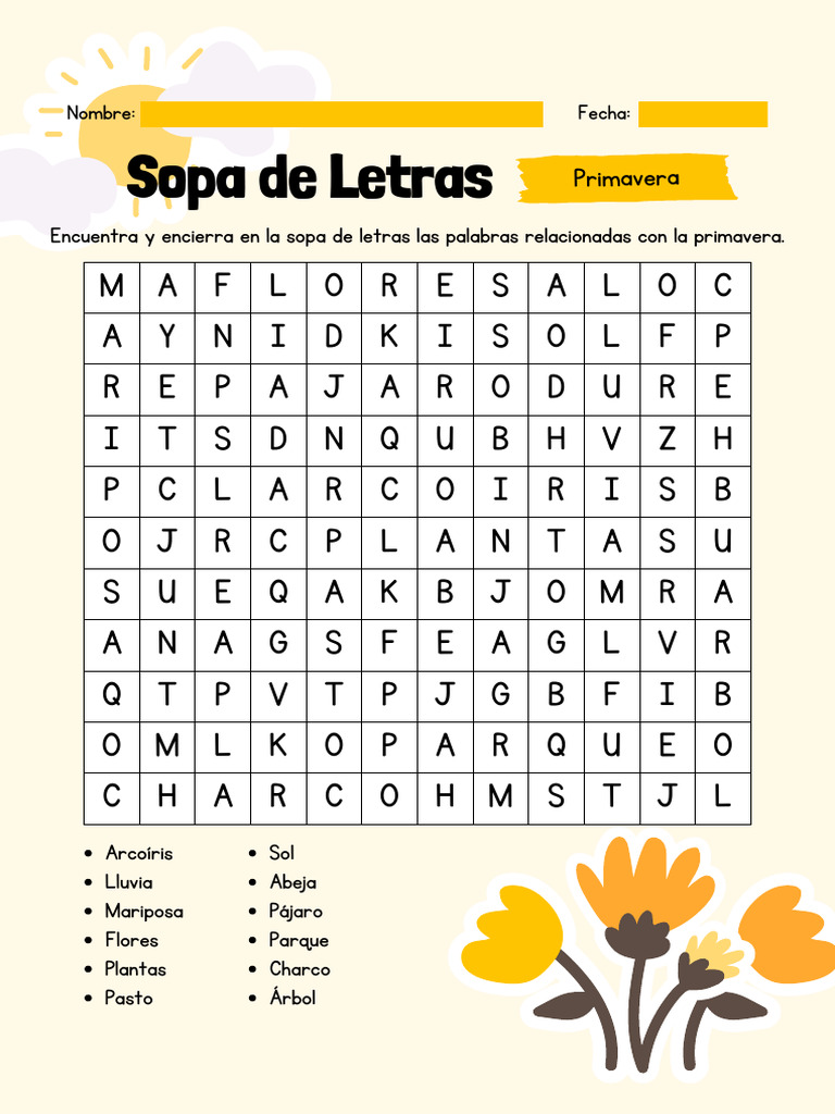 Sopa de Letras: Palabras de Primavera | PDF