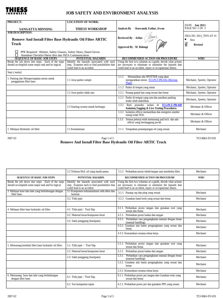2011 - TWS AT 14 - Remove & Install Filter Base Hyd Oil Filter CAT | PDF | Working Conditions ...