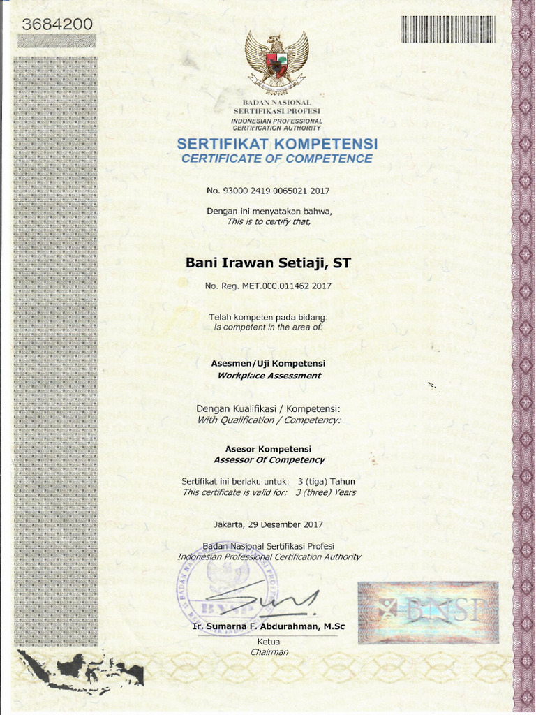 sertifikat asesor | PDF