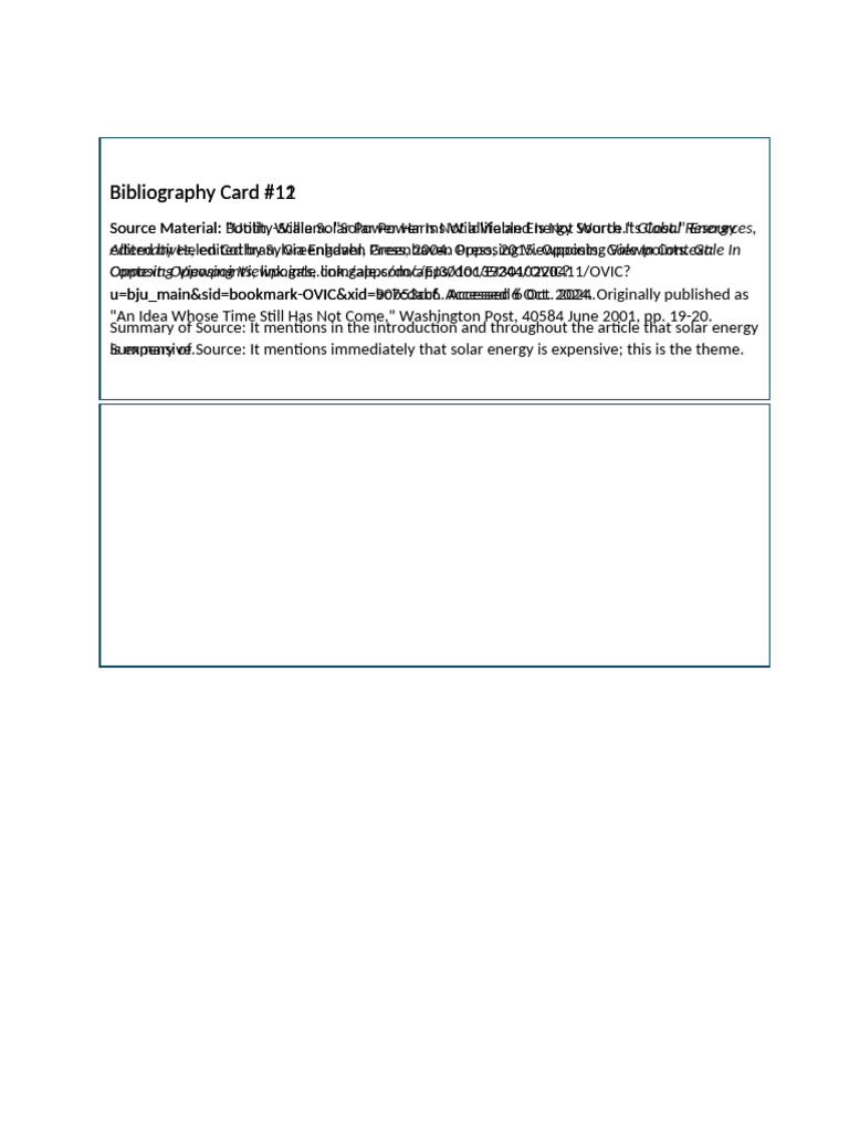 Bibliography and Note Cards #2 | PDF | Solar Power | Energy Development