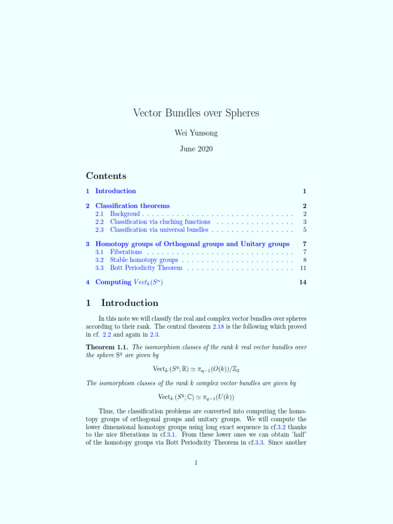 Vector Bundles Over Spheres | PDF | Space | Group Theory