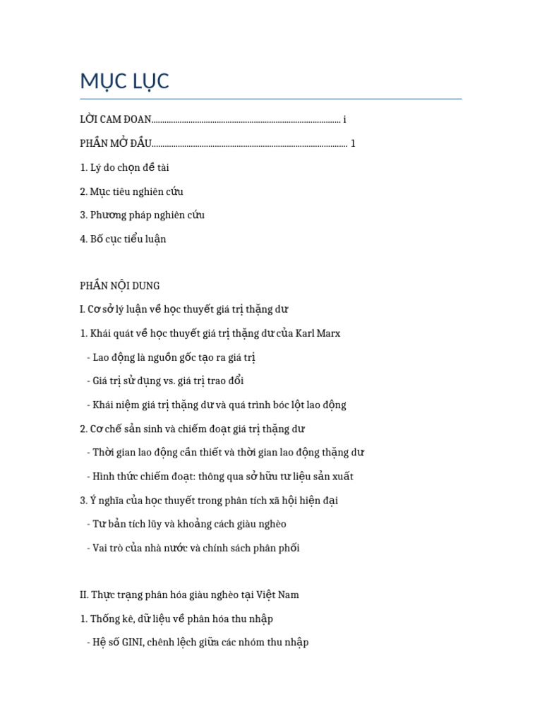 Tieu Luan KTCT Co Muc Luc | PDF
