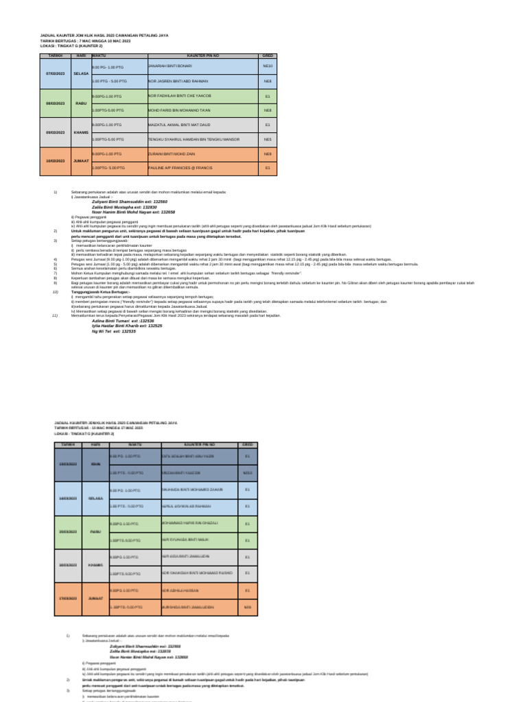 Jadual Jom Klik Hasil 2023 (Mac) | PDF