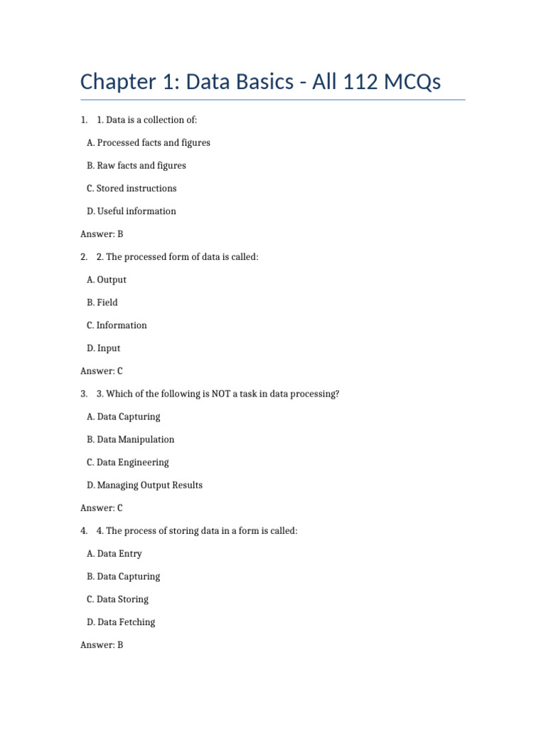 Chapter 1 Complete 112 MCQs | PDF | Computer File | Computer Data Storage