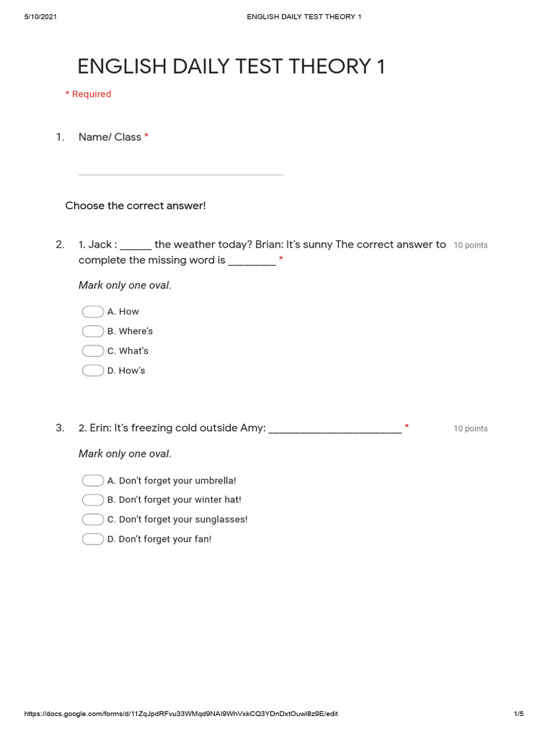 DAILY TEST THEORY 1 - Google Forms | PDF