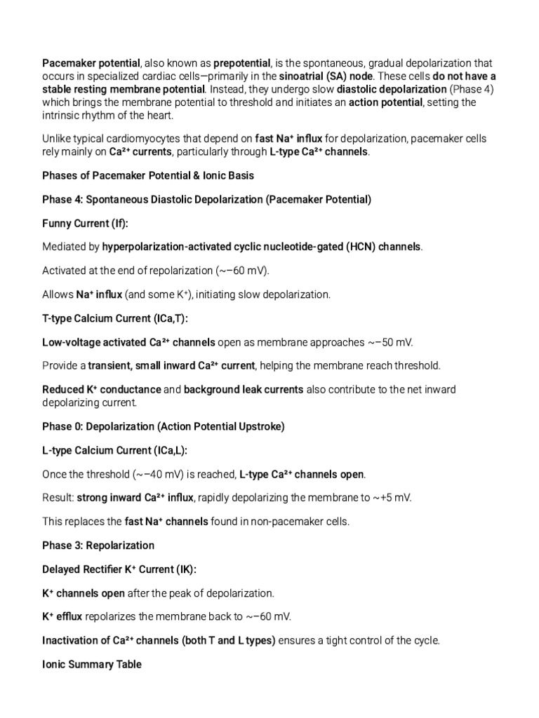 Pacemaker Potential & Its Ionic Basis | PDF | Depolarization | Medical ...