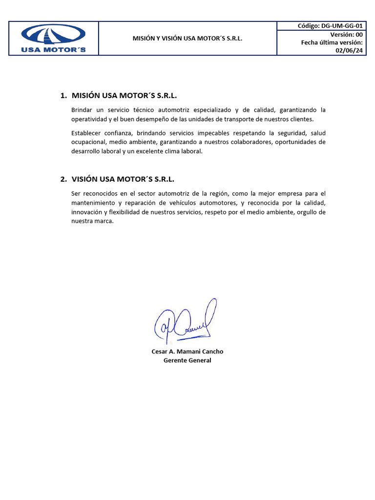 DG-UM-GG-01 Misión y Visión | PDF