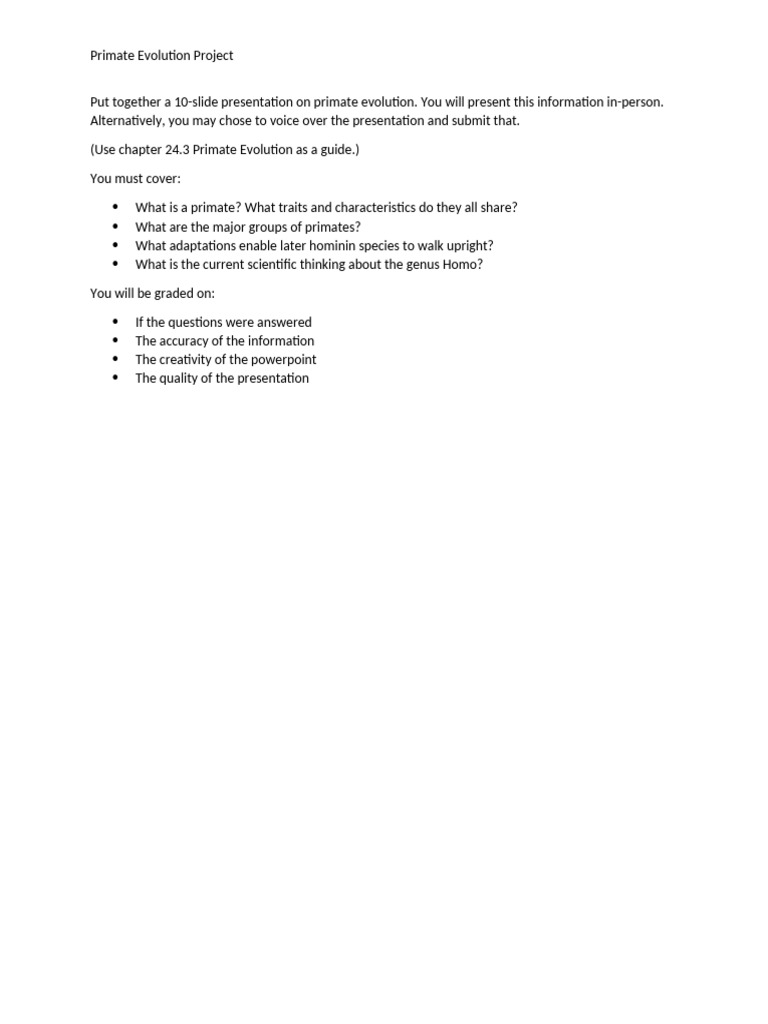Primate Evolution Project | PDF